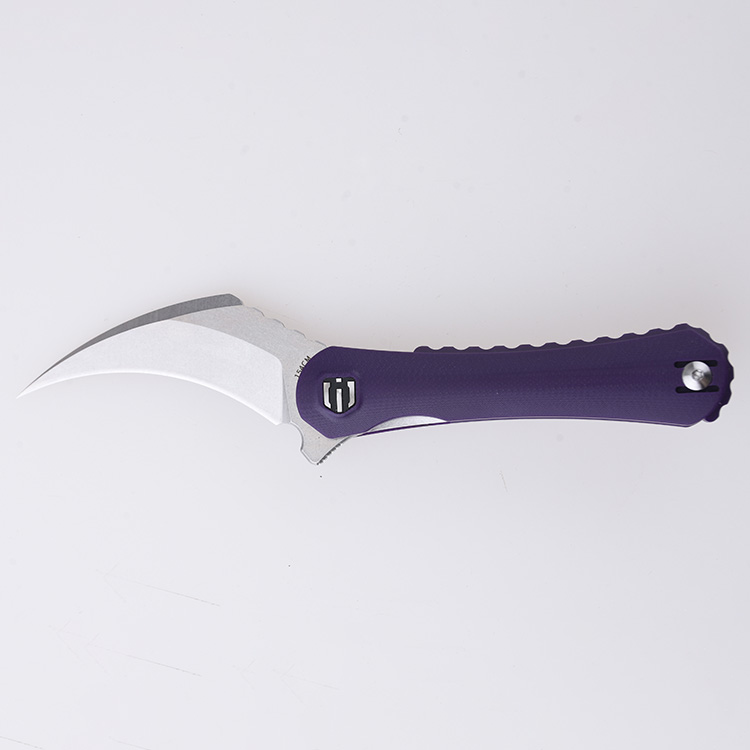 Shieldon DC01O Scythe, Pikal EDC, purple G10 handle, 7" length, flipper ...