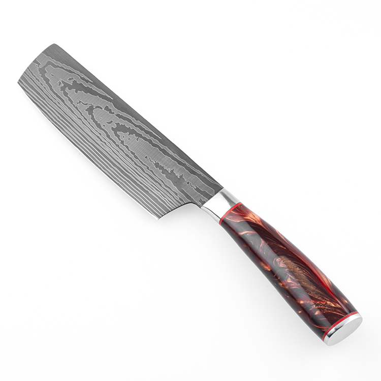 KP22110N resin handle 3Cr steel laser Damascus pattern Japanese Nakiri ...